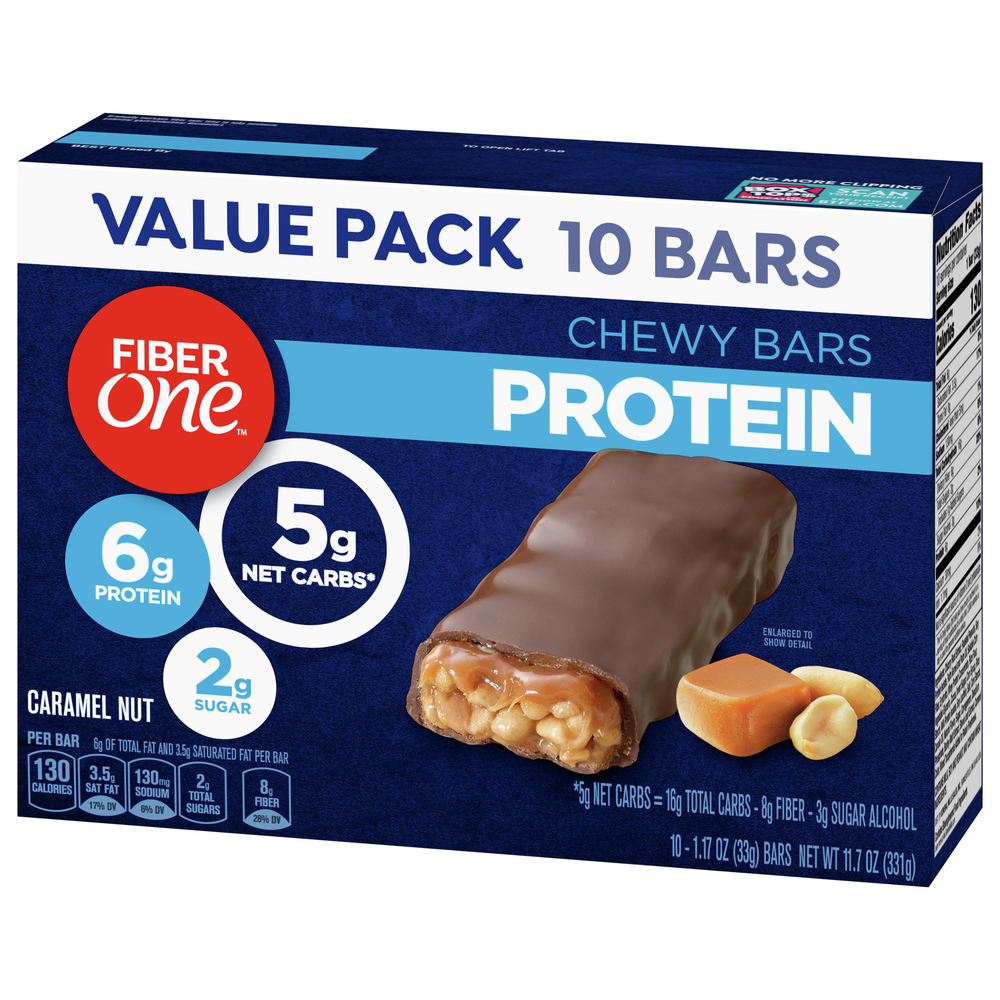 Fiber One Protein Chewy Bars, Caramel Nut, Value Pack-Front-Right-Elevated