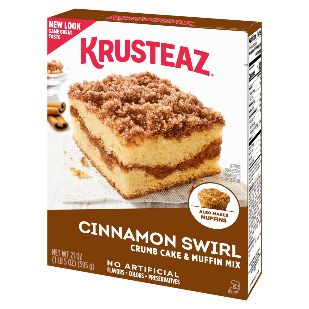 Krusteaz Crumb Cake & Muffin Mix, Cinnamon Swirl-Front-Right-Elevated