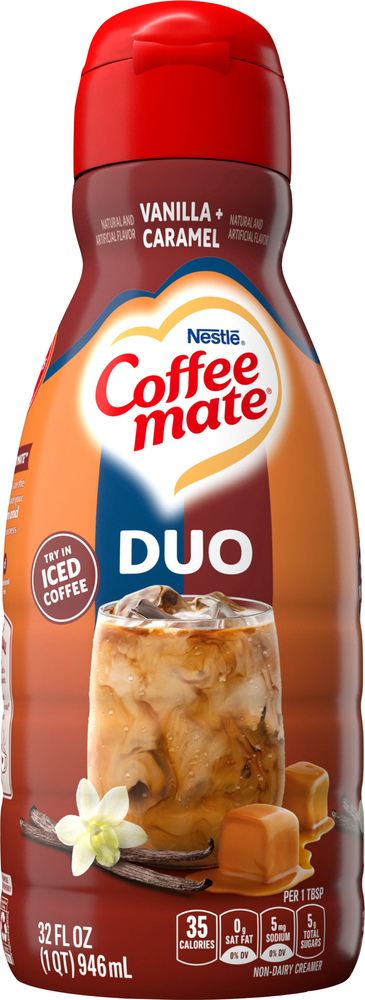 Coffee-Mate Creamer, Non-Dairy, Vanilla + Caramel, Duo-Planogram-Left