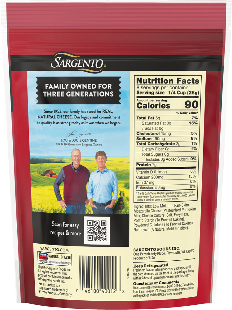Sargento Cheese, Mozzarella, Traditional Cut, Natural-Planogram-Back