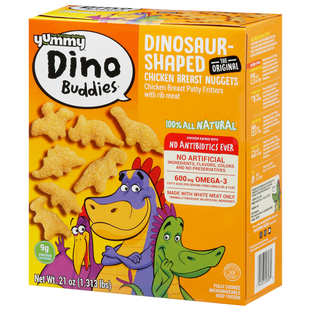 Yummy Dino Buddies Breaded Dinosaur-Shaped Chicken Breast Nuggets-Front ...