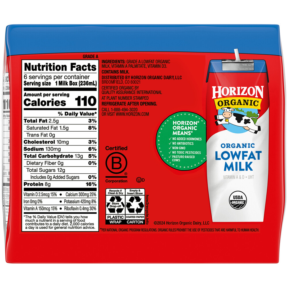 Horizon Organic Milk, Lowfat, Organic-Planogram-Back