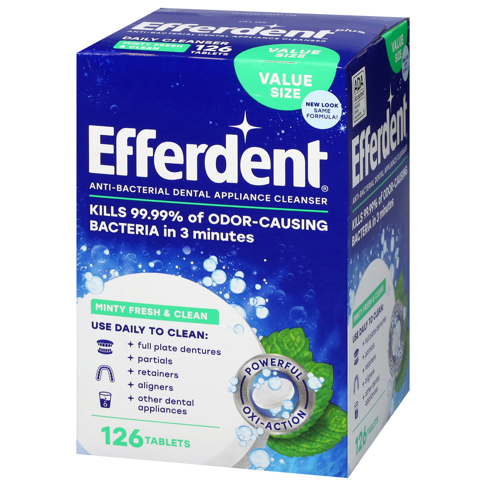 Efferdent Plus Denture & Retainer Cleanser, Anti-Bacterial, Fresh ...