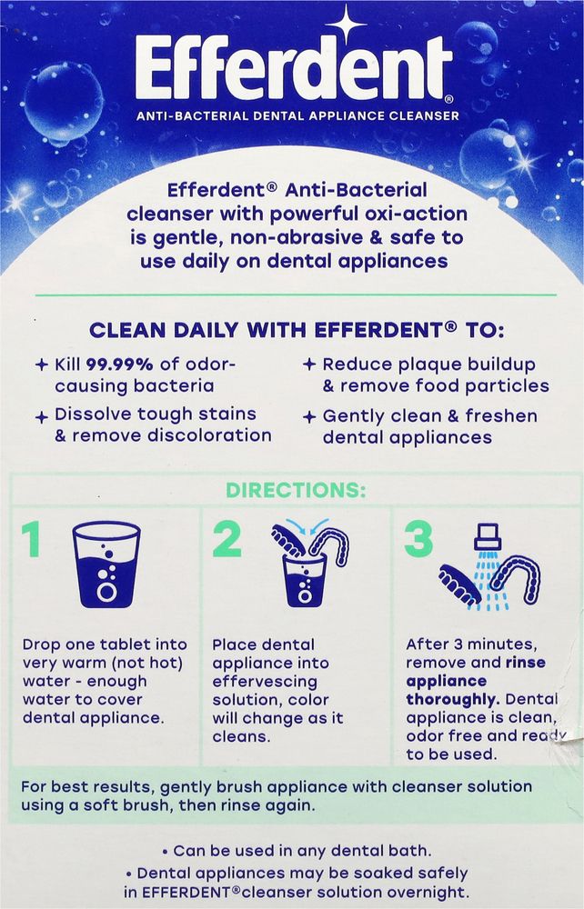 Efferdent Plus Denture & Retainer Cleanser, Anti-Bacterial, Fresh ...