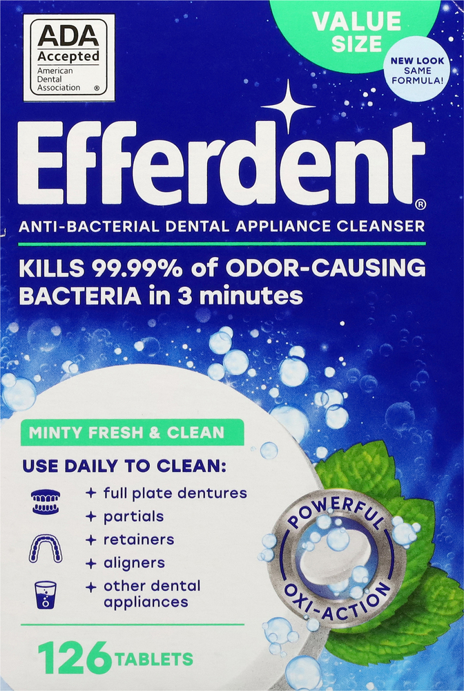 Efferdent Plus Denture & Retainer Cleanser, Anti-Bacterial, Fresh ...
