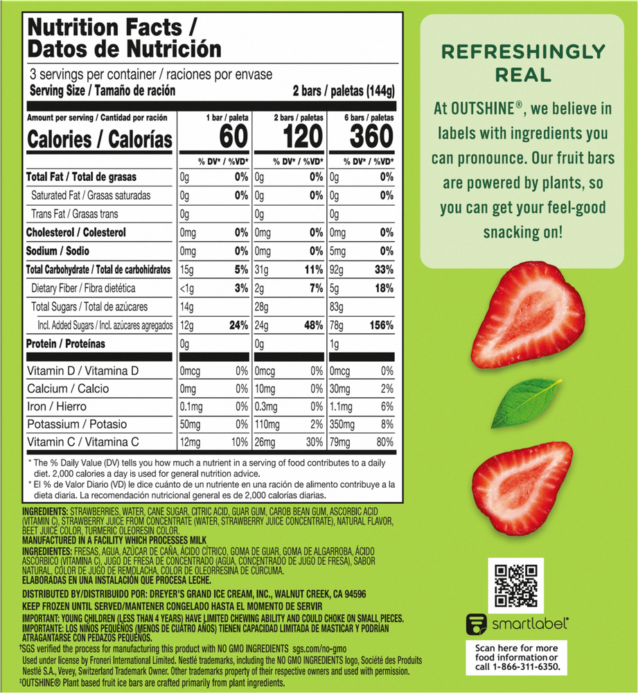 Outshine Strawberry Frozen Fruit Bars, 6 Count-Planogram-Back