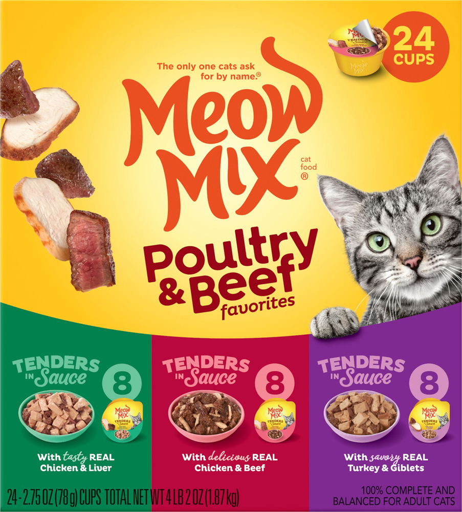 Meow Mix Cat Food, Poultry & Beef Favorites, Adult-Planogram-Left