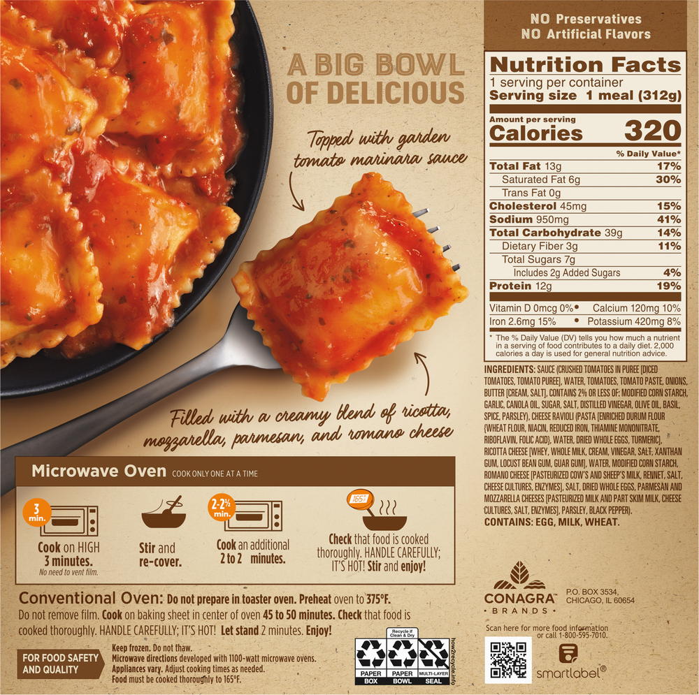 Marie Callender's Four Cheese Ravioli Bowl, Garden Tomato-Planogram-Back