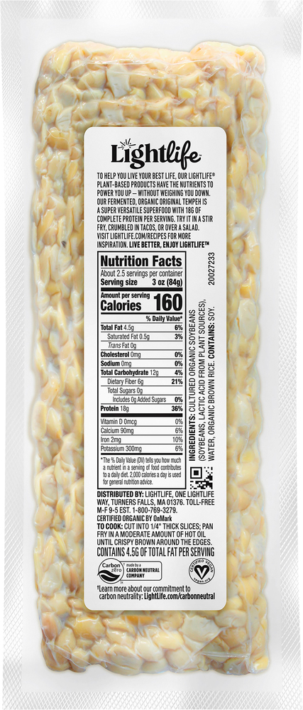 Lightlife Tempeh, Original, Plant-Based Superfood-Planogram-Back