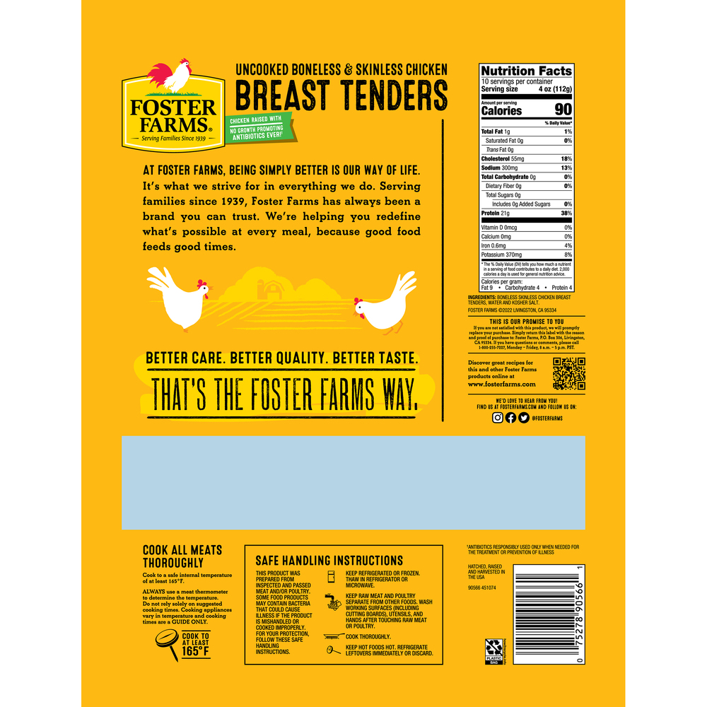 FOSTER FARMS Uncooked Boneless & Skinless Chicken Breast Tenders ...