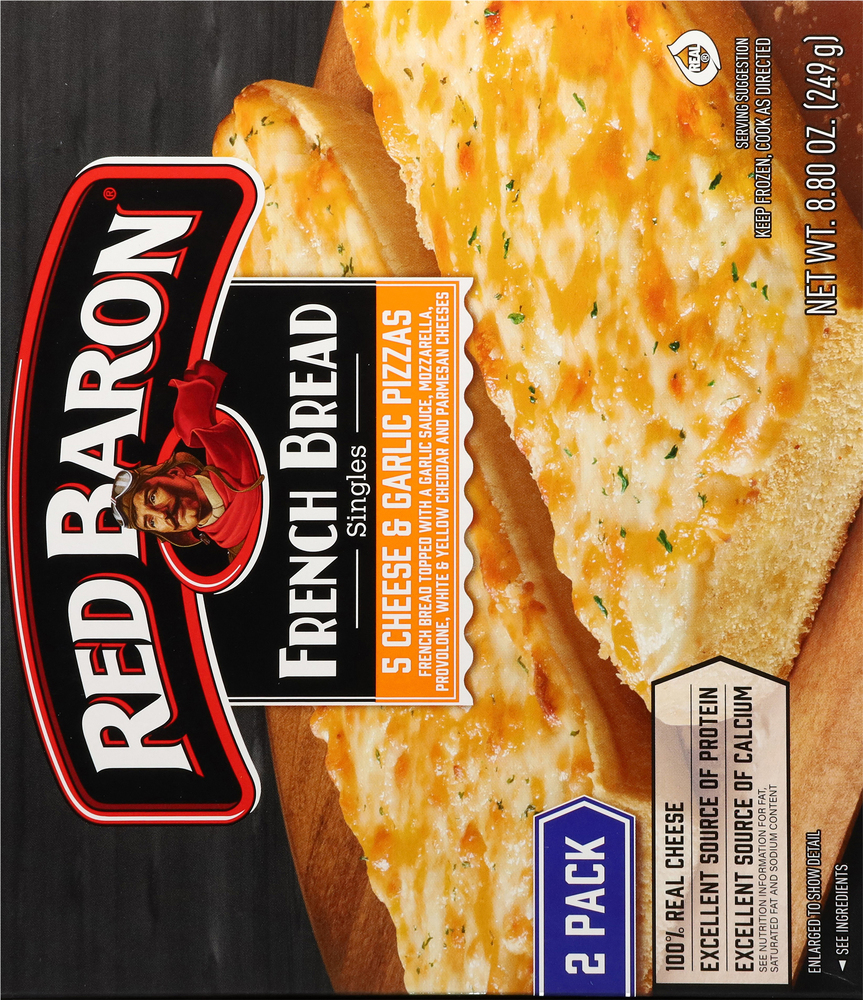 Red Baron Pizzas, French Bread, Singles, 5 Cheese & Garlic, 2 Pack ...