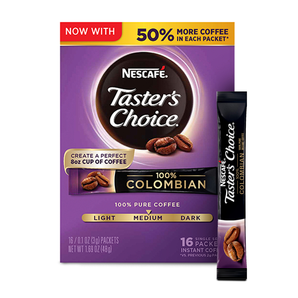 Tasters Choice Coffee, Instant, Medium, 100% Colombian, Single Serve ...