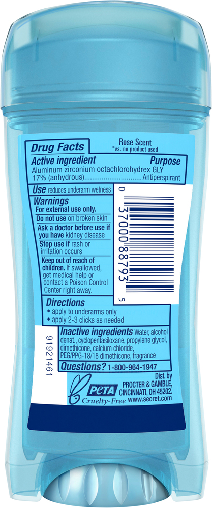 Secret Antiperspirant/Deodorant, Delicate Rose, Clear Gel-Planogram-Back