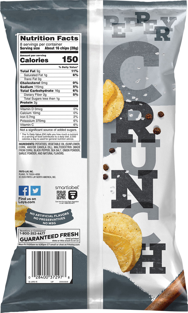 Lay's Kettle Cooked Potato Chips, Kettle Cooked, Sea Salt & Cracked ...