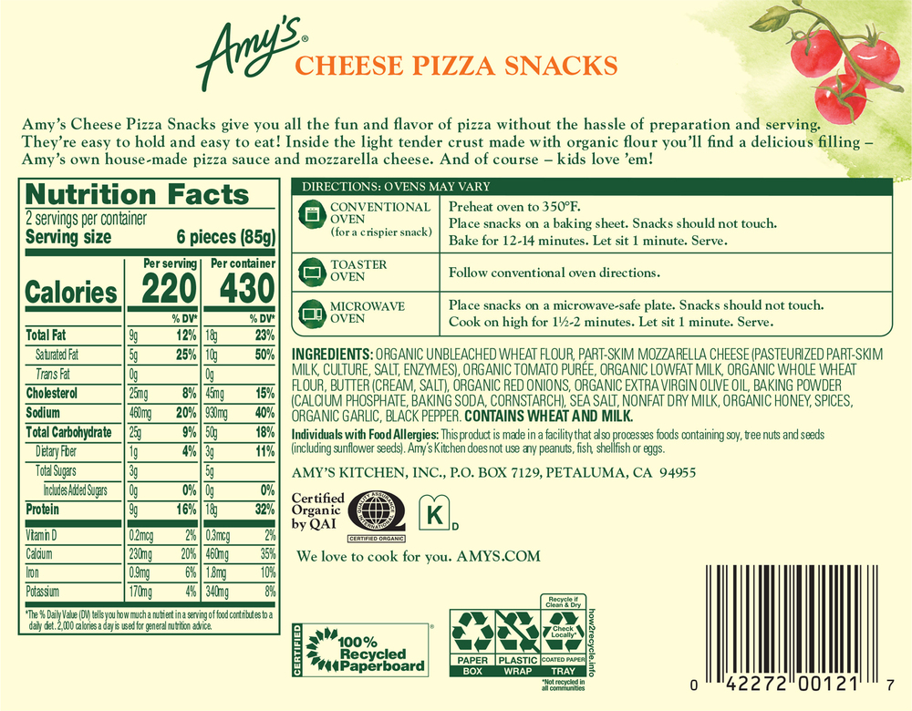 Amy's Snacks Amy's Frozen Snacks Cheese Pizza, Non-GMO, 6 oz.-Planogram ...