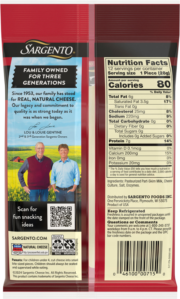 Sargento String Cheese, Natural, Low Moisture, Part-Skim, Mozzarella ...
