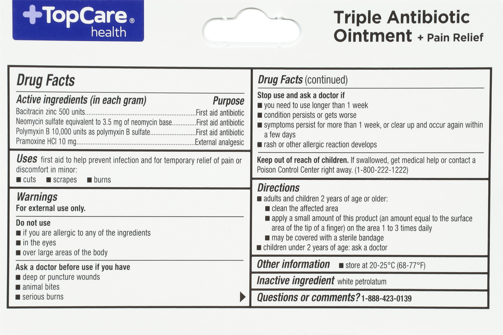 TopCare Health Triple Antibiotic Ointment + Pain Relief, Maximum ...