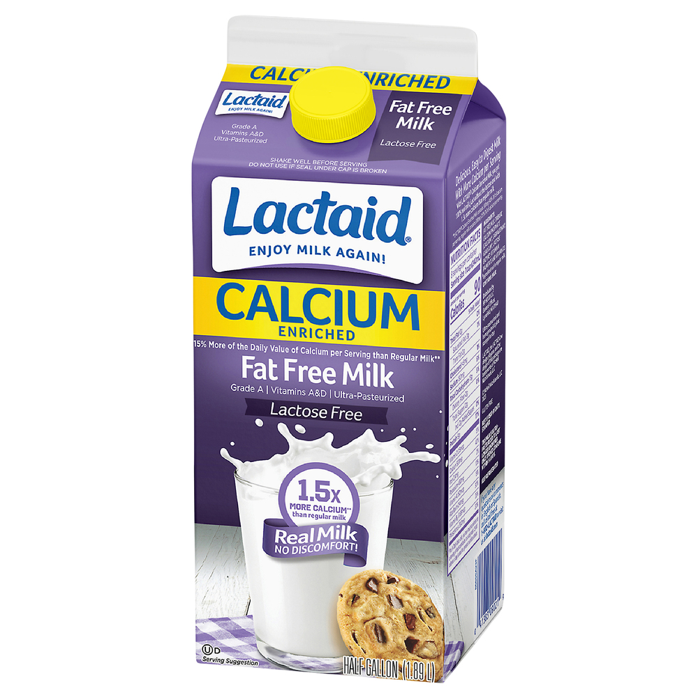 Lactaid Milk, Calcium Enriched, Fat Free, Lactose Free-Front-Right-Elevated