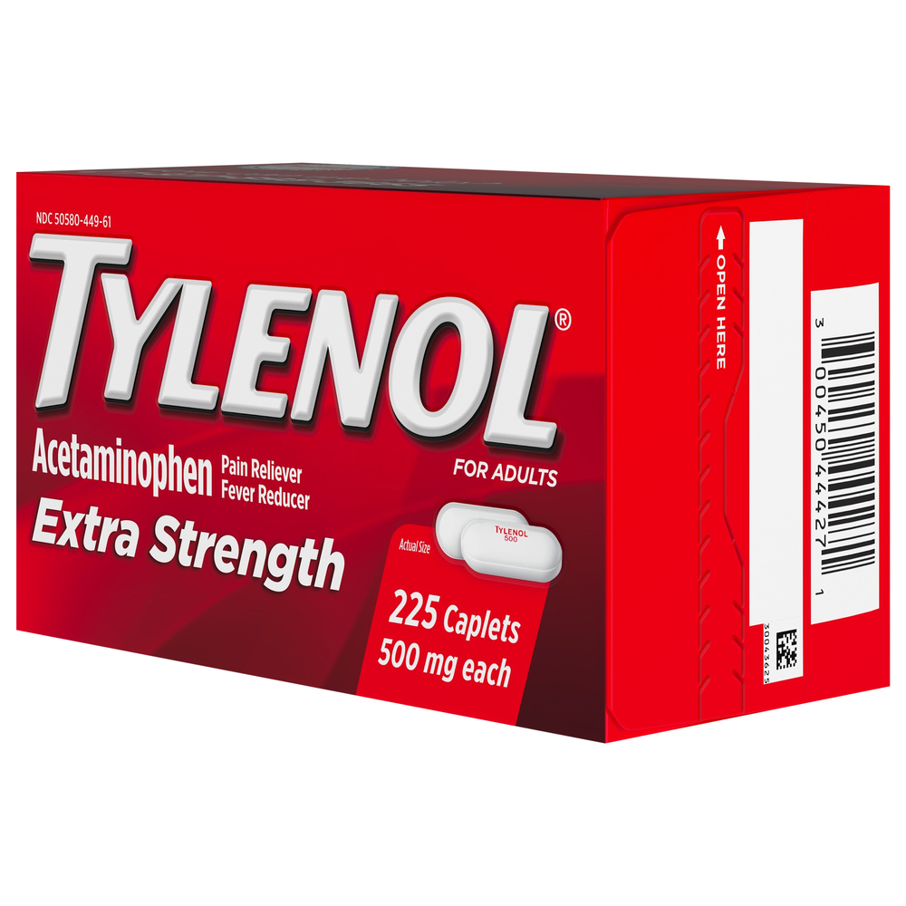 Tylenol Acetaminophen, Extra Strength, 500 mg, for Adults, Caplets ...
