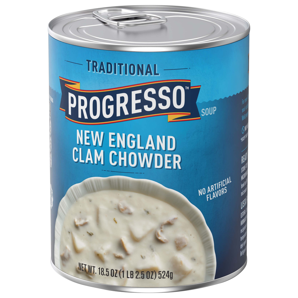 Progresso Soup, New England Clam Chowder, Traditional-Front-Right-Elevated