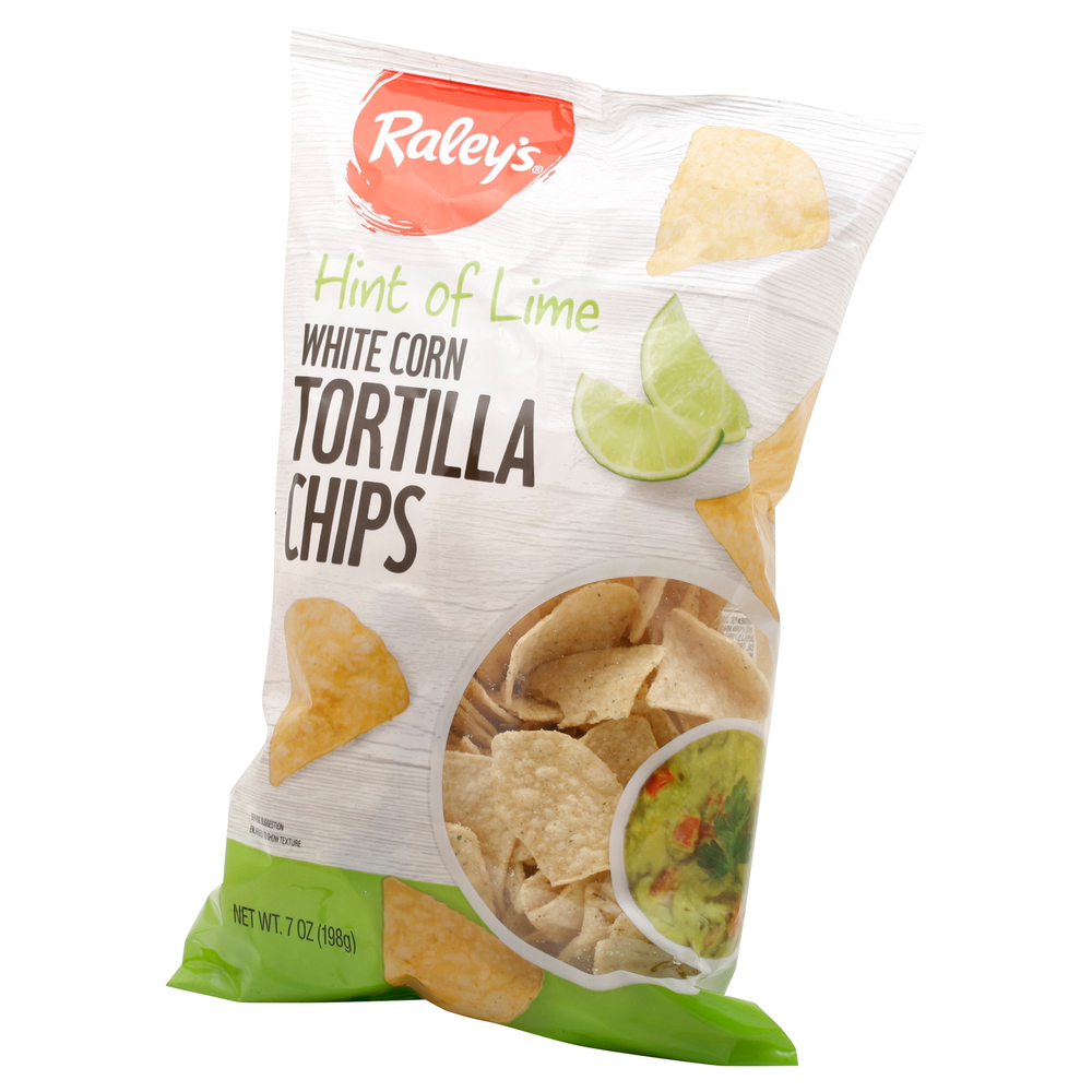 Raley's Tortilla Chips, Hint of Lime, White Corn-Front-Right-Elevated