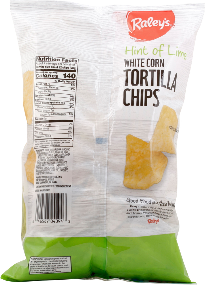 Raley's Tortilla Chips, Hint of Lime, White Corn-Planogram-Back