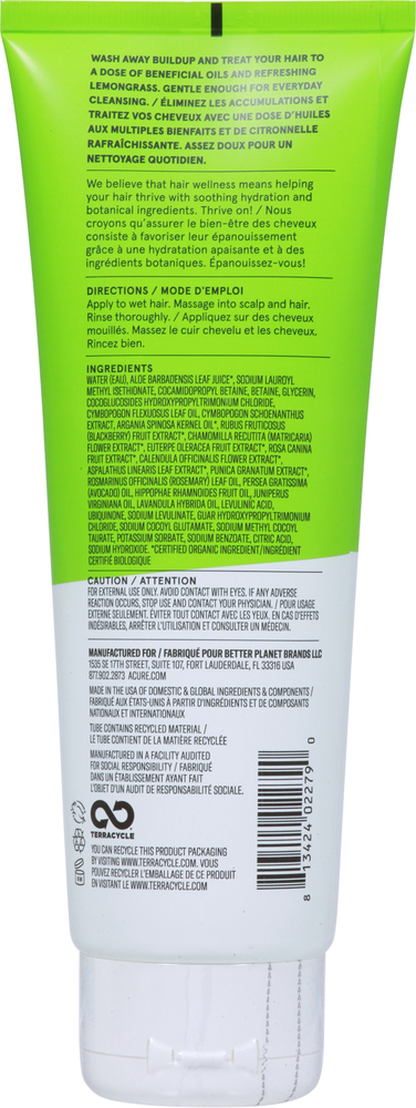 Acure Shampoo Curiously Clarifying Lemongrass Argan