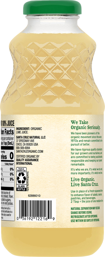 Santa Cruz Organic 100% Juice, Pure Lime-Planogram-Back