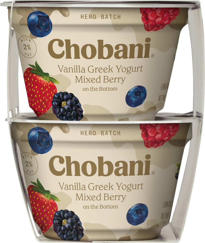 Chobani Yogurt, Greek, Low Fat, Vanilla Greek Yogurt Mixed Berry, Value Pack-Planogram-Left