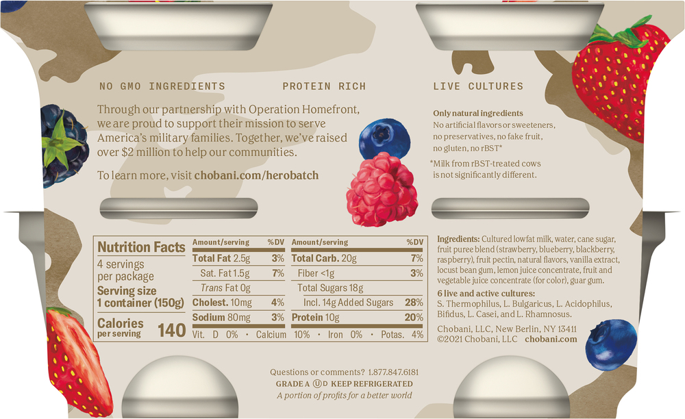 Chobani Yogurt, Greek, Low Fat, Vanilla Greek Yogurt Mixed Berry, Value Pack-Planogram-Back