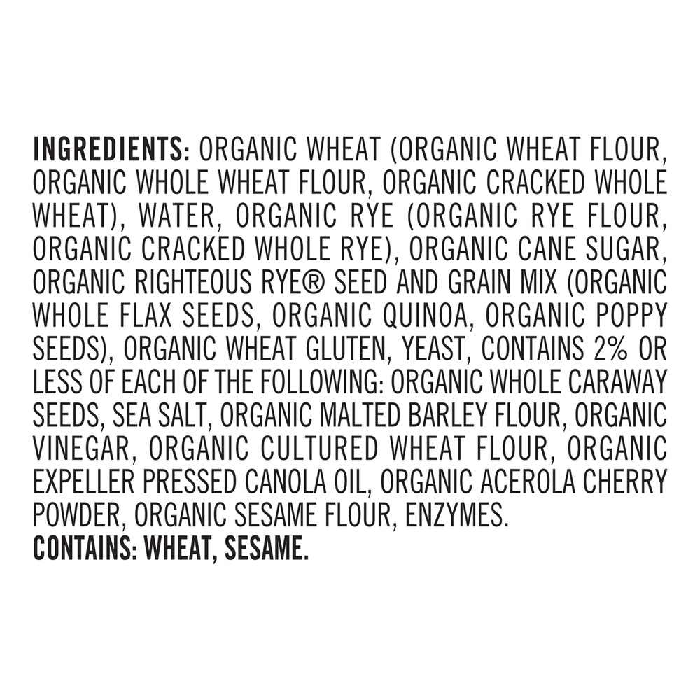 Dave's Killer Bread Bread, Organic, Righteous Rye-Ingredients