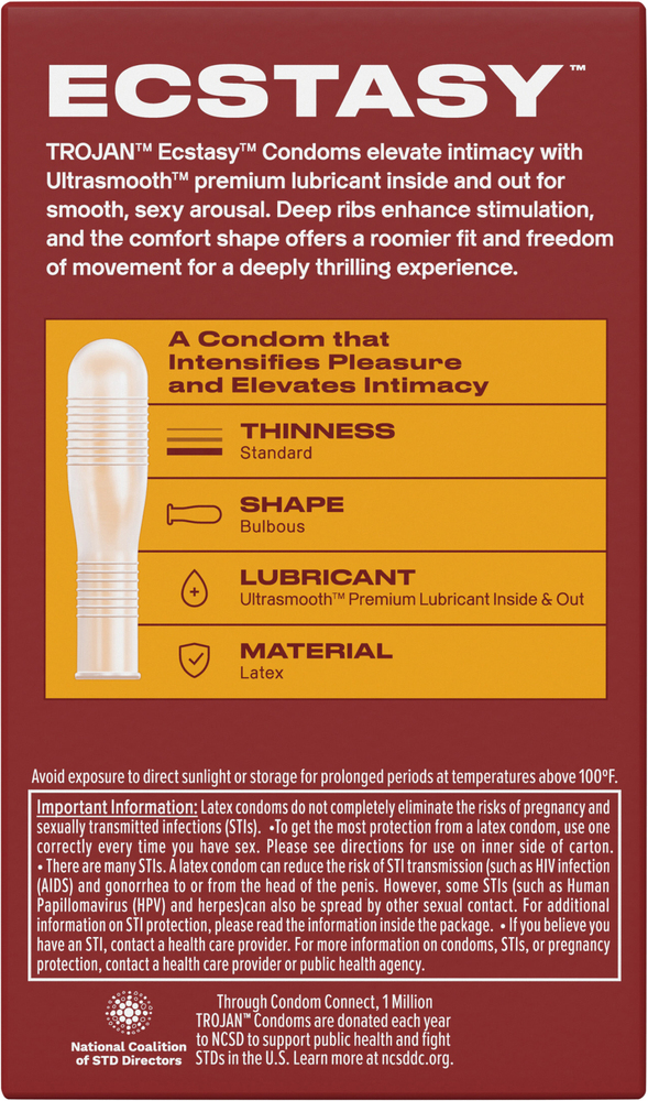 Trojan Condoms, Ecstasy, Ultra Ribbed-Planogram-Back