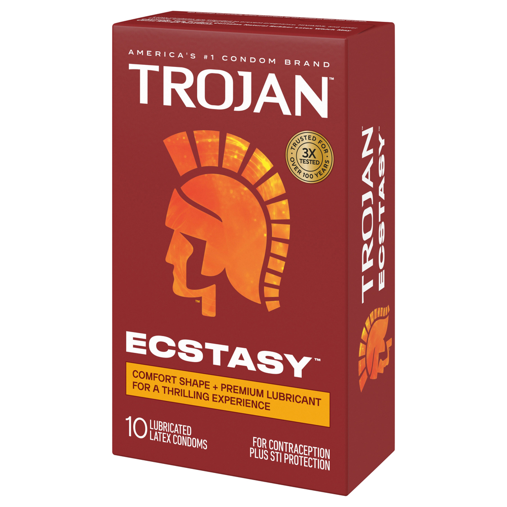 Trojan Condoms, Ecstasy, Ultra Ribbed-Front-Right-Elevated