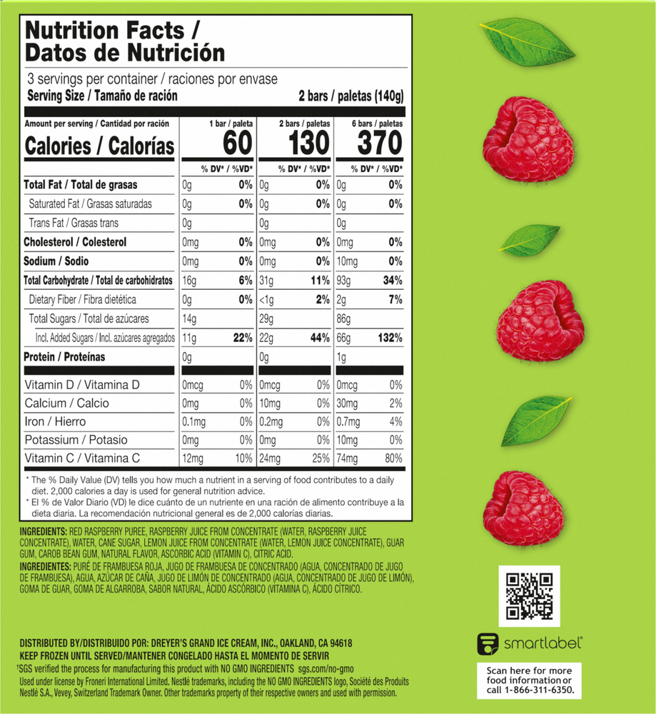 Outshine Fruit Ice Bars, Raspberry-Planogram-Back