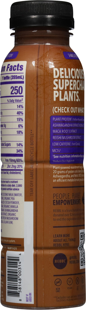 Rebbl Plant- Powered Elixir, Organic, Dark Chocolate, Protein-Planogram ...