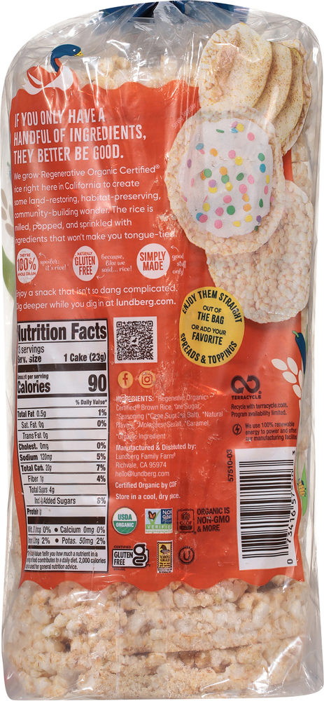 Lundberg Family Farms Rice Cakes, Organic, Whole Grain, Salted Caramel ...