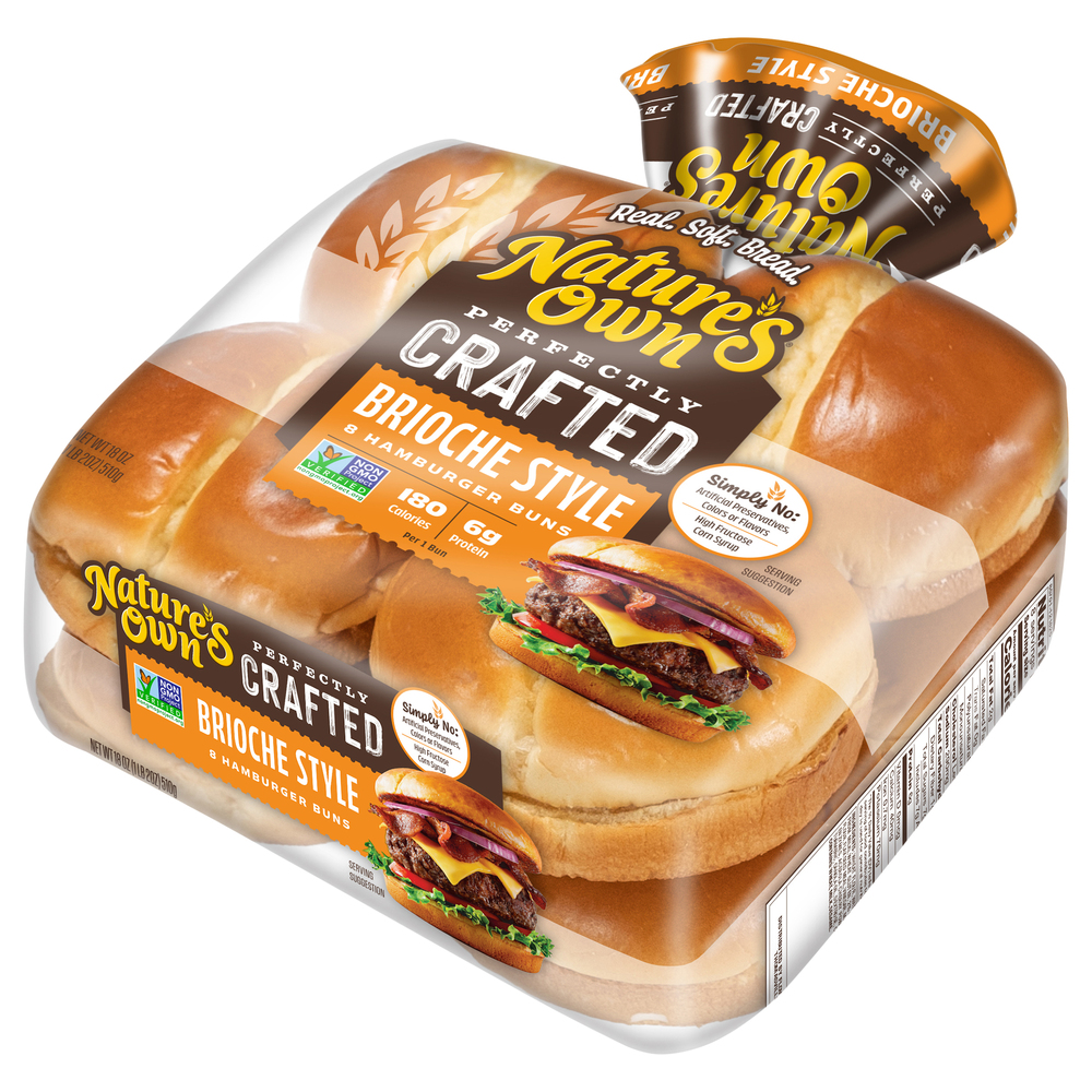 Nature's Own Perfectly Crafted Hamburger Buns, Brioche Style-Front ...