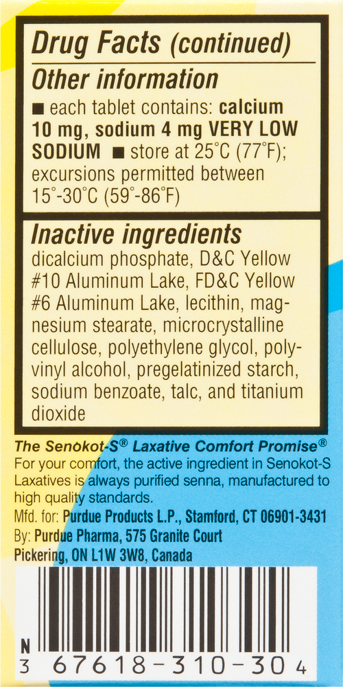 Senokot-S Laxative Ingredient + Stool Softener, Natural Vegetable, Dual ...