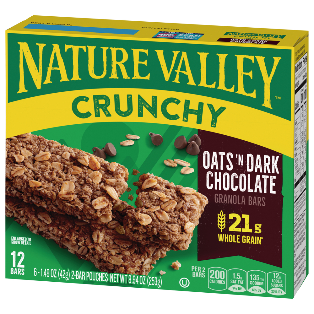 Nature Valley Granola Bars, Oats 'N Dark Chocolate, Crunchy-Front-Right-Elevated