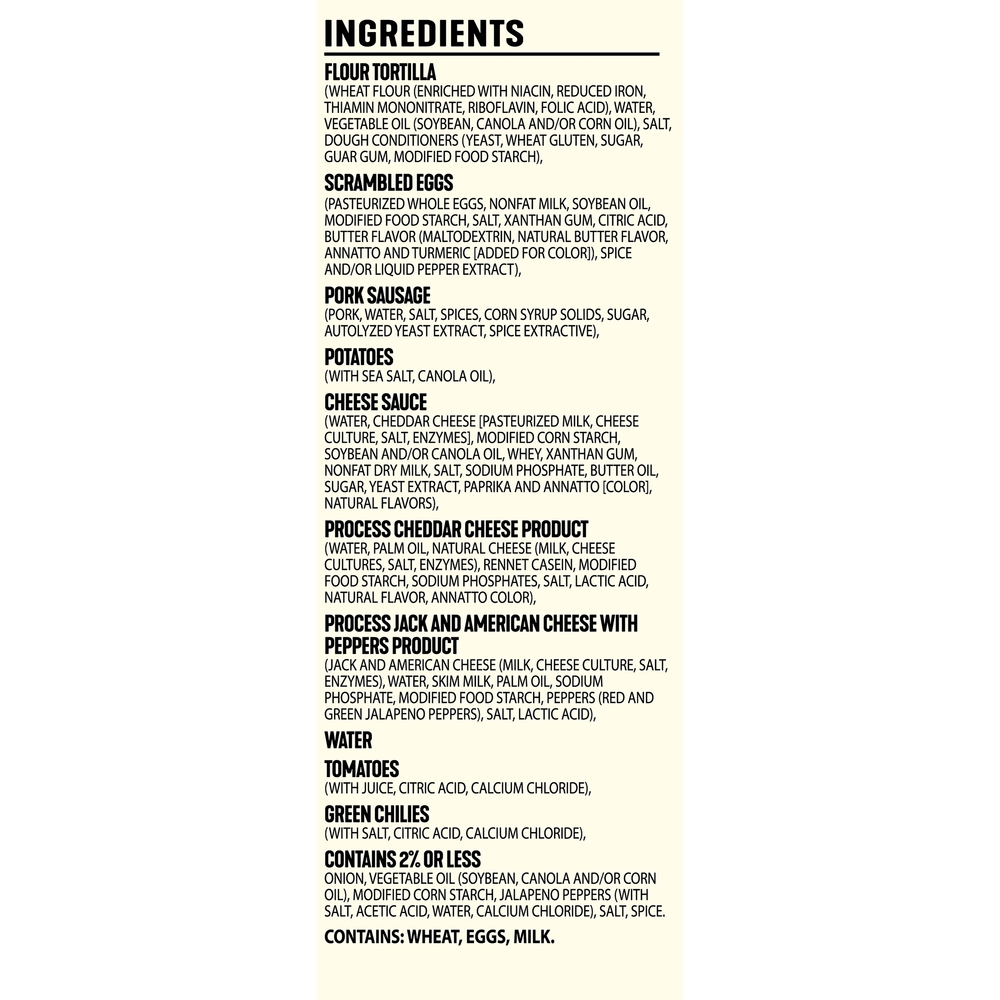 El Monterey Signature Burrito, Egg, Sausage, Cheese & Potato-Ingredients