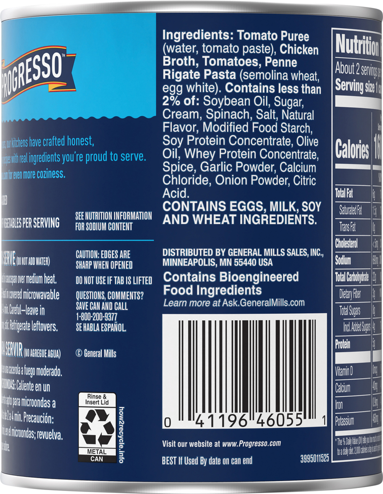 Progresso Soup, Creamy Tomato with Penne, Traditional-Planogram-Back