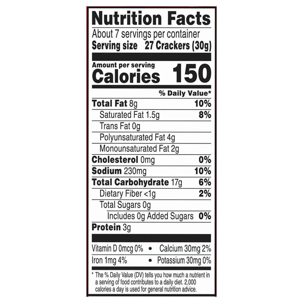 Cheez-It Snack Crackers, Baked, Extra Toasty-Nutrition-Facts