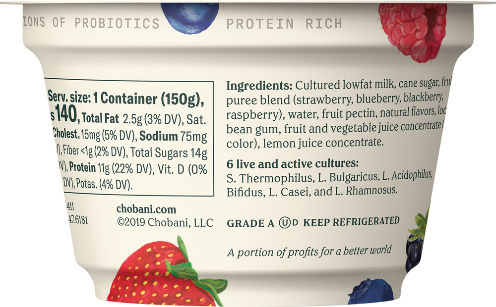 Chobani Yogurt, Greek, Low-Fat, Mixed Berry, Blended-Planogram-Back
