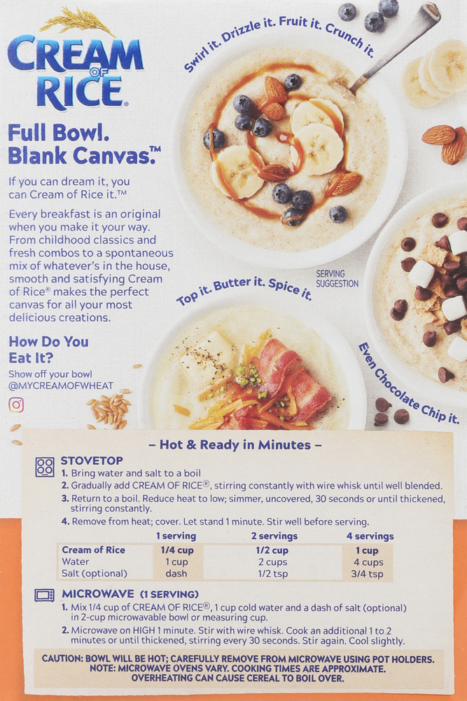 Cream of Rice Hot Cereal, Gluten Free-Planogram-Back