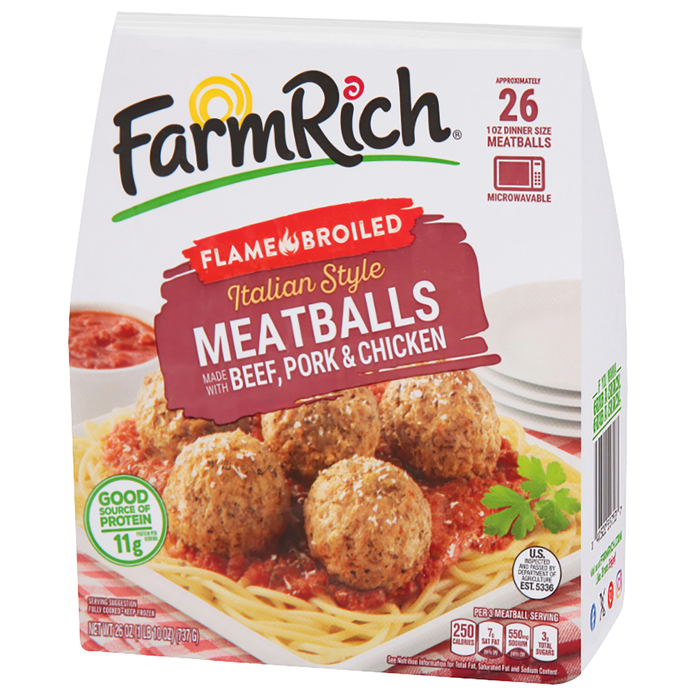 Farm Rich Meatballs, Italian Syle, Flame Broiled-Front-Right-Elevated