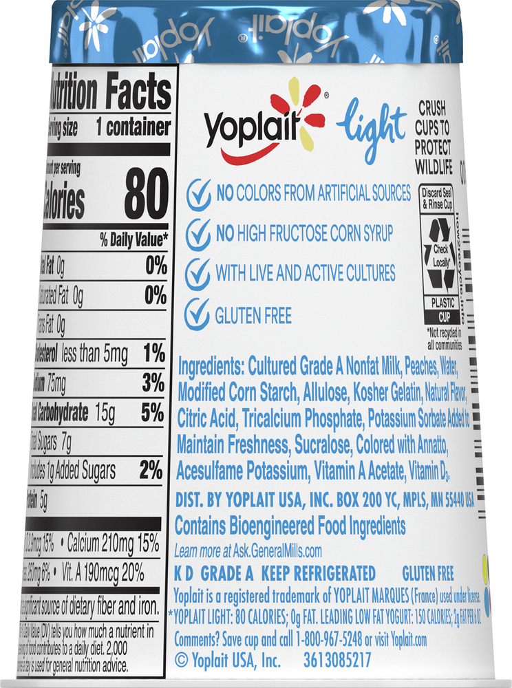 Yoplait Light Yogurt, Fat Free, Harvest Peach-Planogram-Back