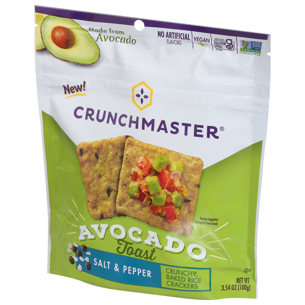 Crunchmaster Baked Rice Crackers, Salt & Pepper, Avocado Toast-Front ...