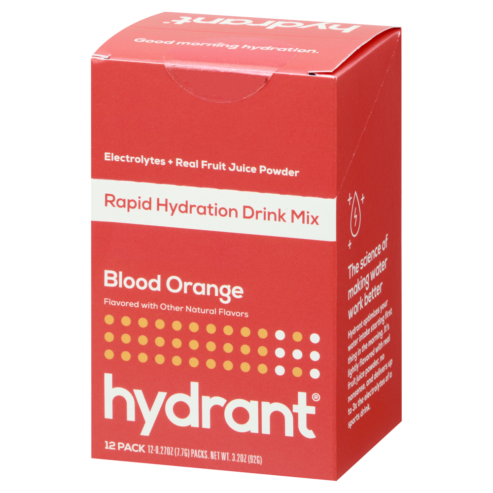 Hydrant Drink Mix, Rapid Hydration, Blood Orange, 12 Pack-Front-Right ...