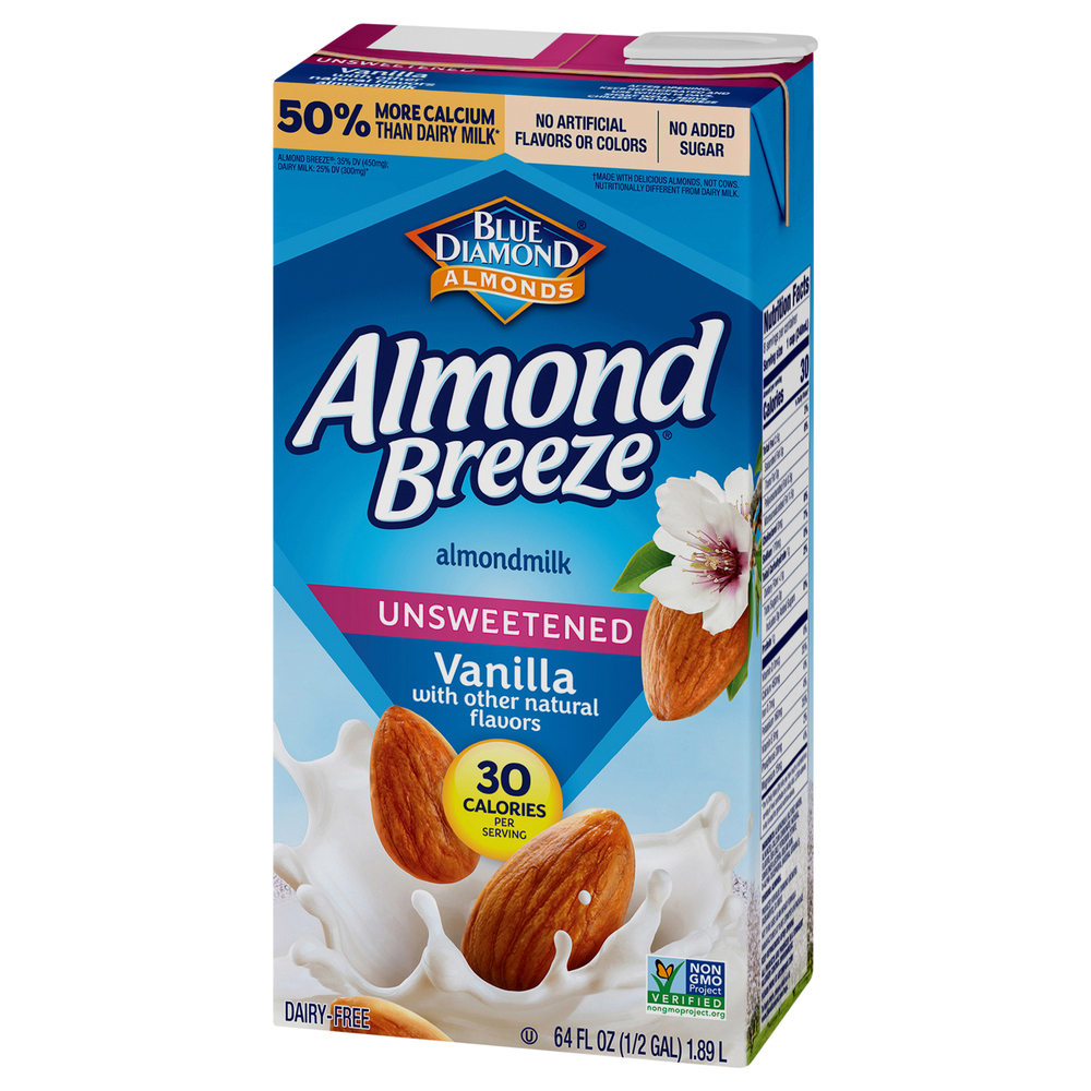 Almond Breeze Almondmilk, Vanilla, Unsweetened-Front-Right-Elevated