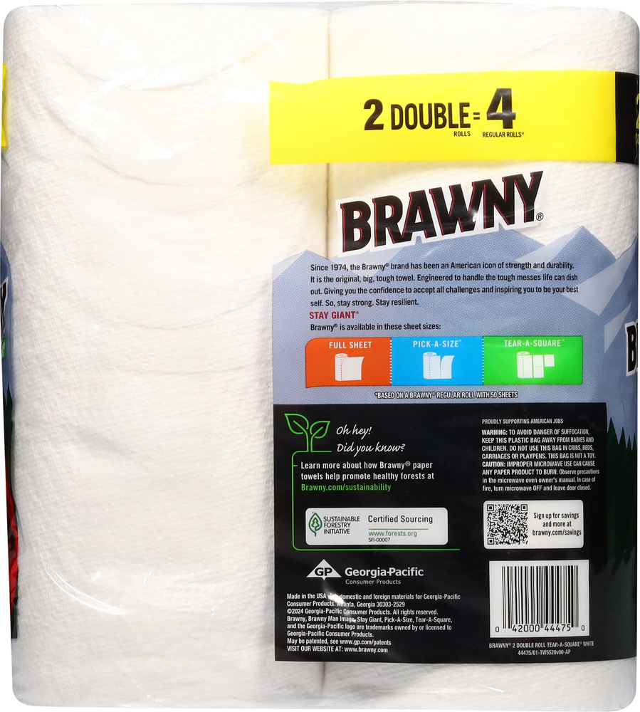 Brawny Tear-A-Square Paper Towels, Double Rolls, 2-Ply-Planogram-Back